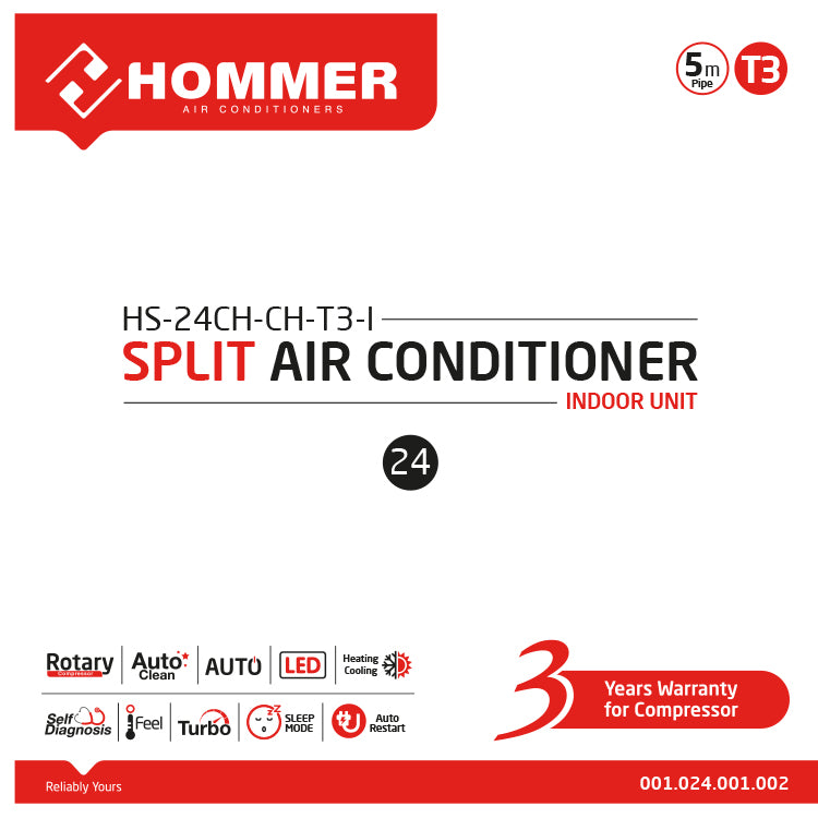 Hommer, Split Air Conditioner, Cooling and Heating, HS-24CH/CH-T3 - WOWmart